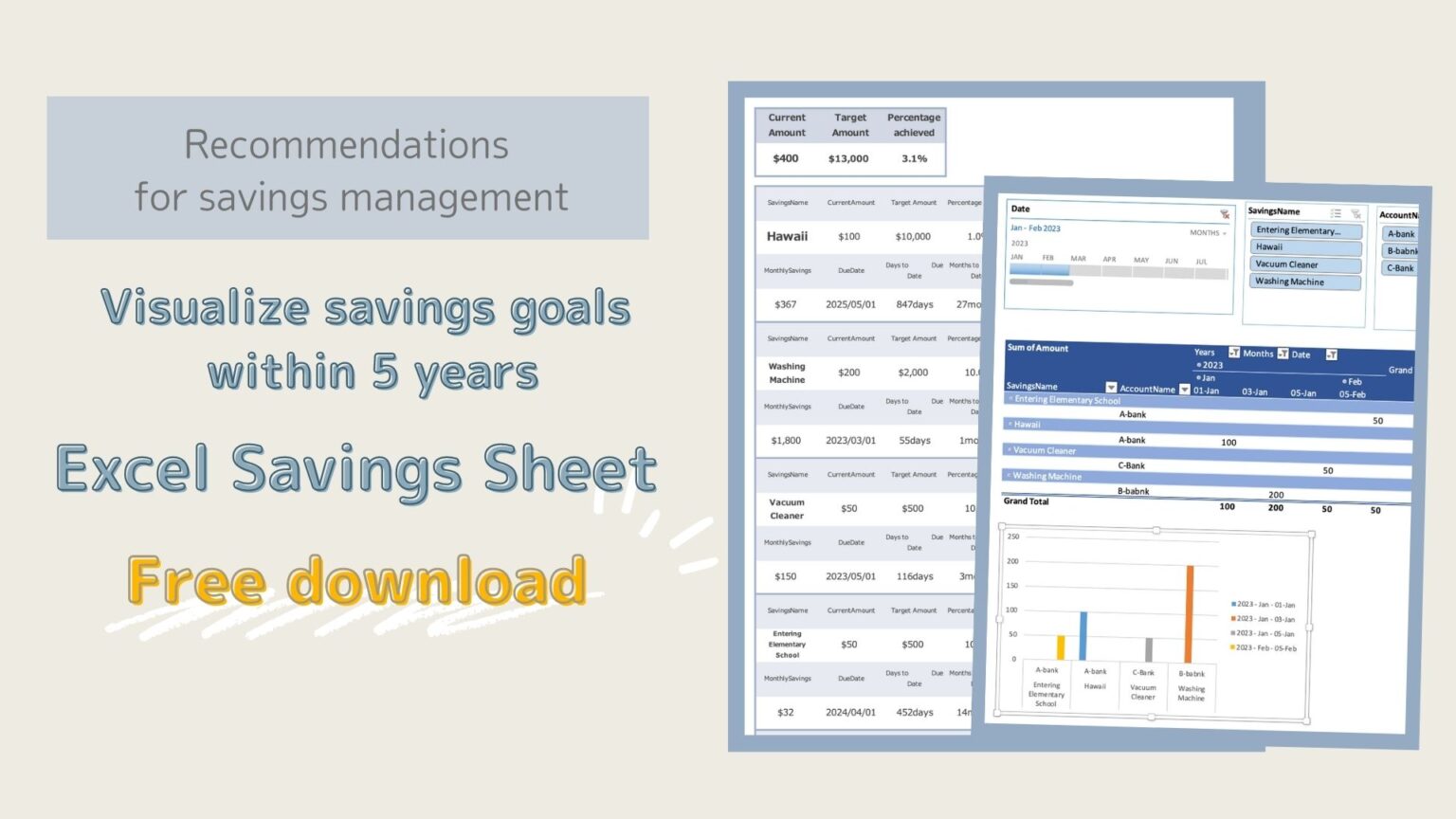 Excel template to visualize your savings goals within 5 years (free ...