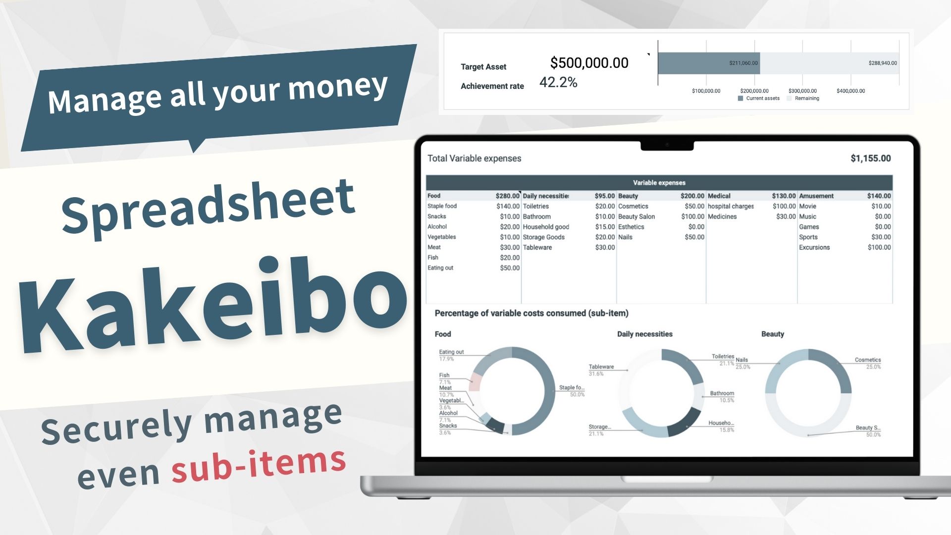 Spreadsheet Kakeibo template that shows household finances and asset ...