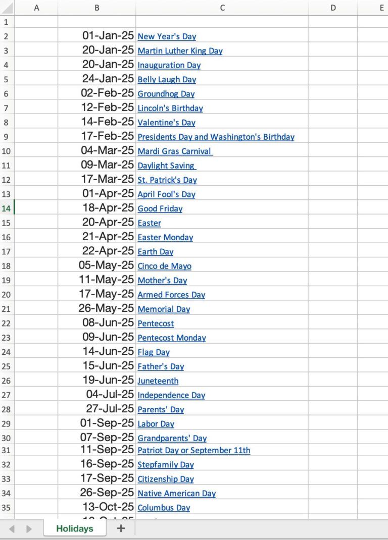 Starting with payday! How to create an Excel calendar with holidays ...