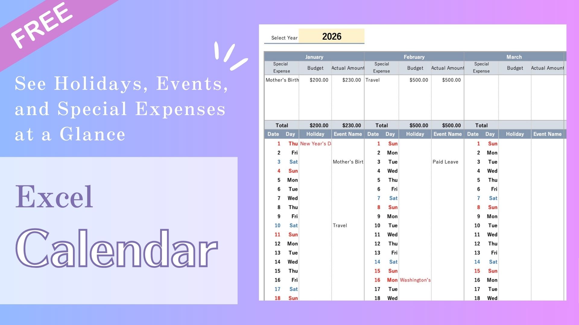 Visualize Your Annual Special Expenses!A Free Excel Budget Calendar for ...