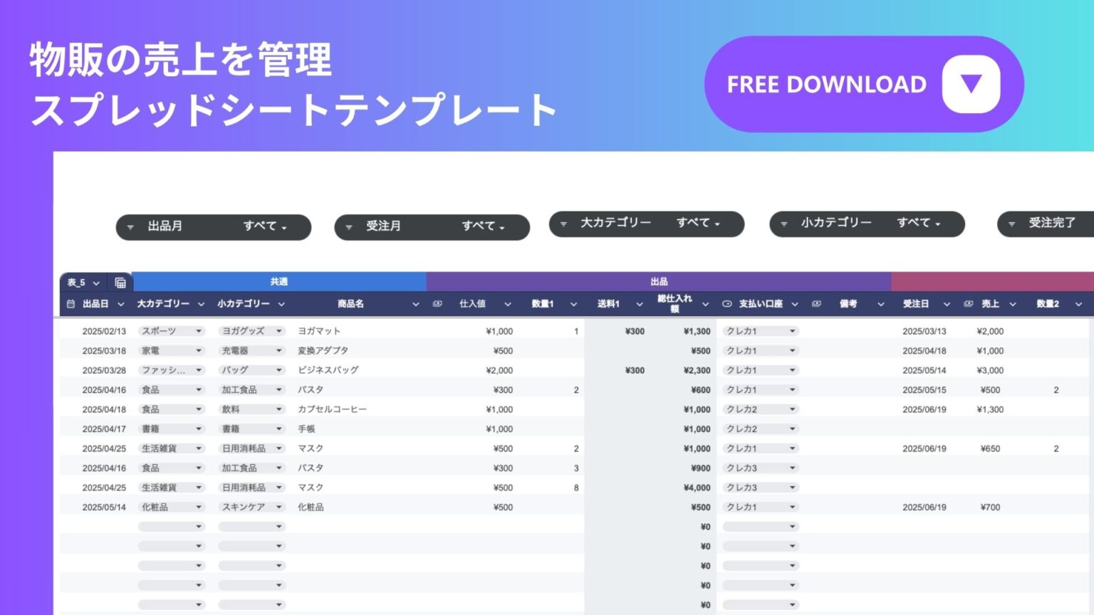 【無料配布】物販の売上管理をラクにするスプレッドシートテンプレート - ari-mamaの家計簿